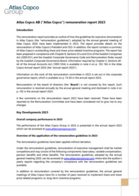 Atlas Copco AB (“Atlas Copco Group”) remuneration report 2023